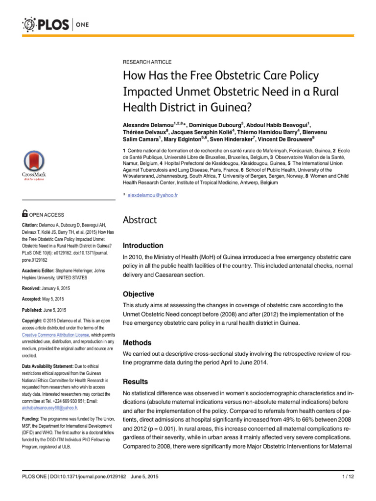 1delamou - Article How Has Free Obstet Care Impact - Plos One 2015 ...
