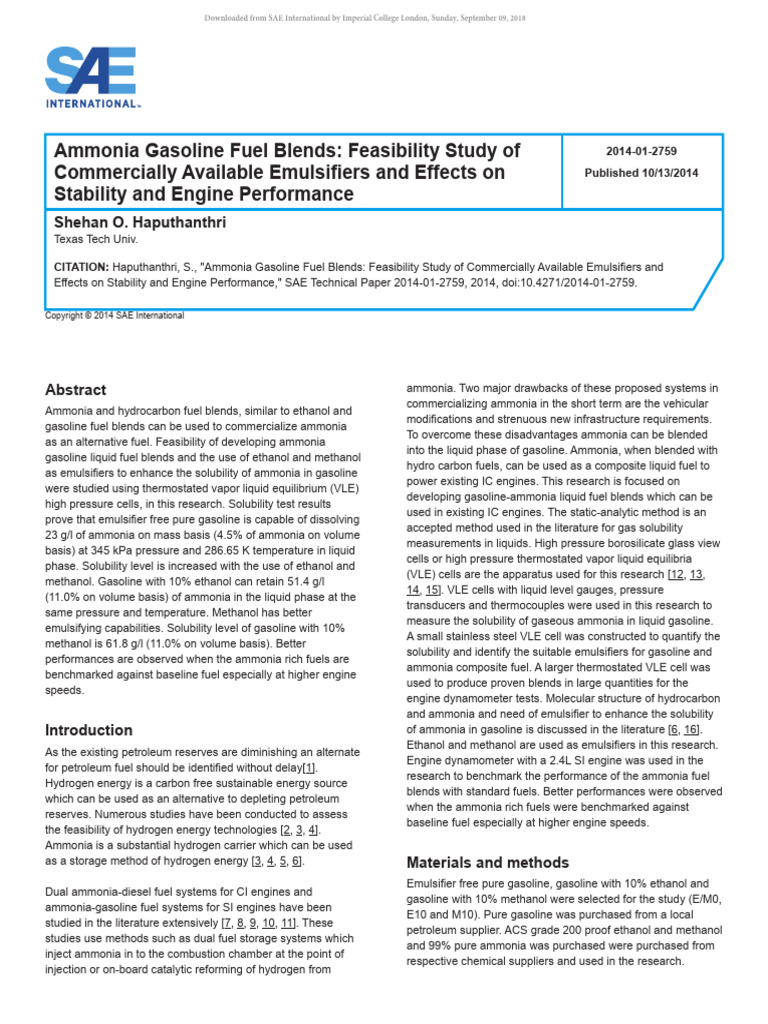 2a Ammonia Gasoline Fuel Blends - Feasibility Study of Commercially ...