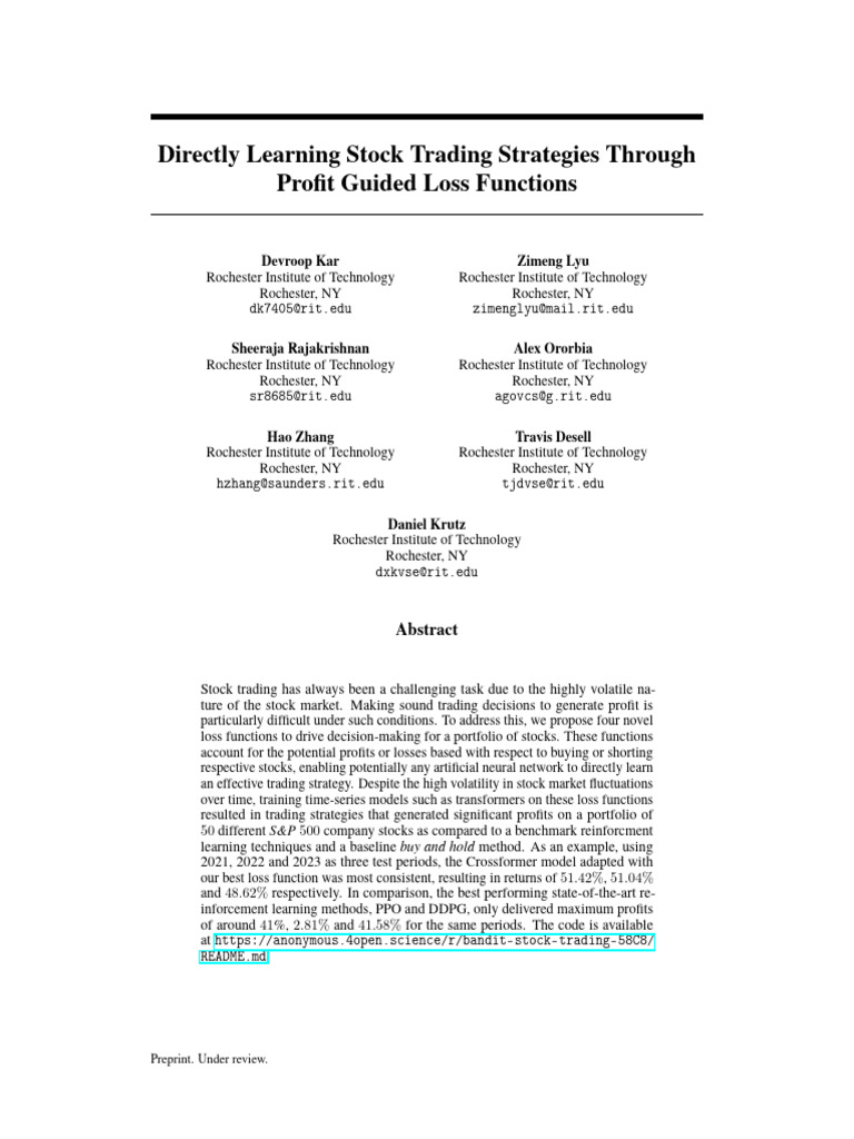 Directly Learning Stock Trading Strategies Through | PDF | Time Series ...