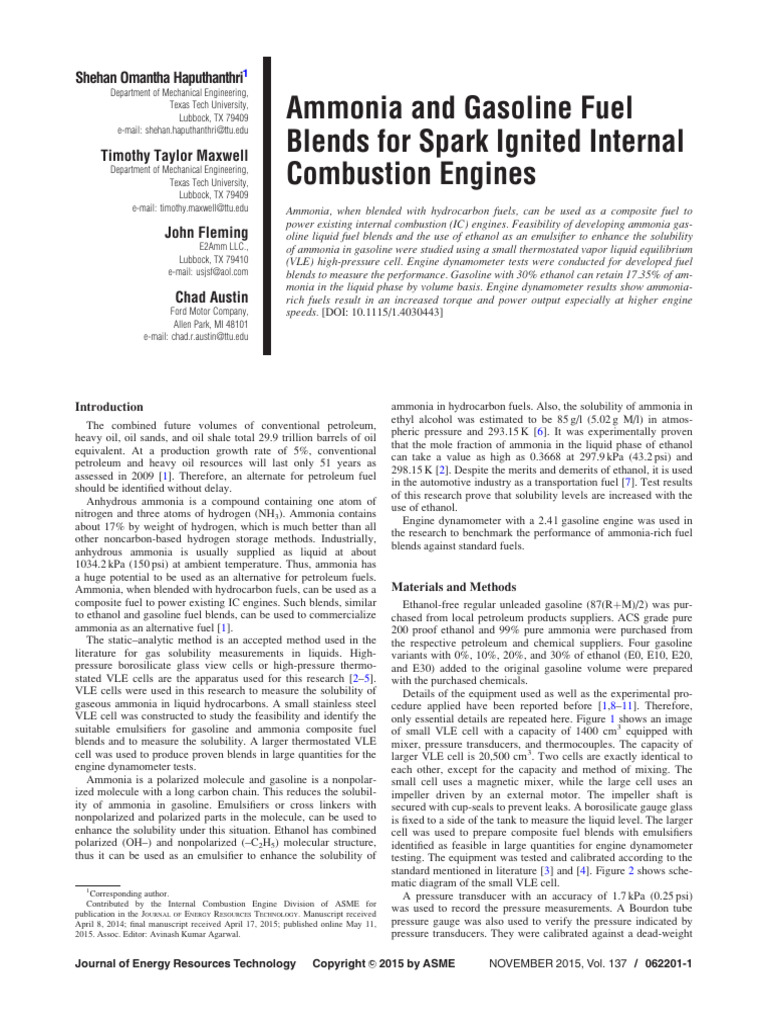 2b Ammonia and Gasoline Fuel Blends For Spark Ignited Internal ...