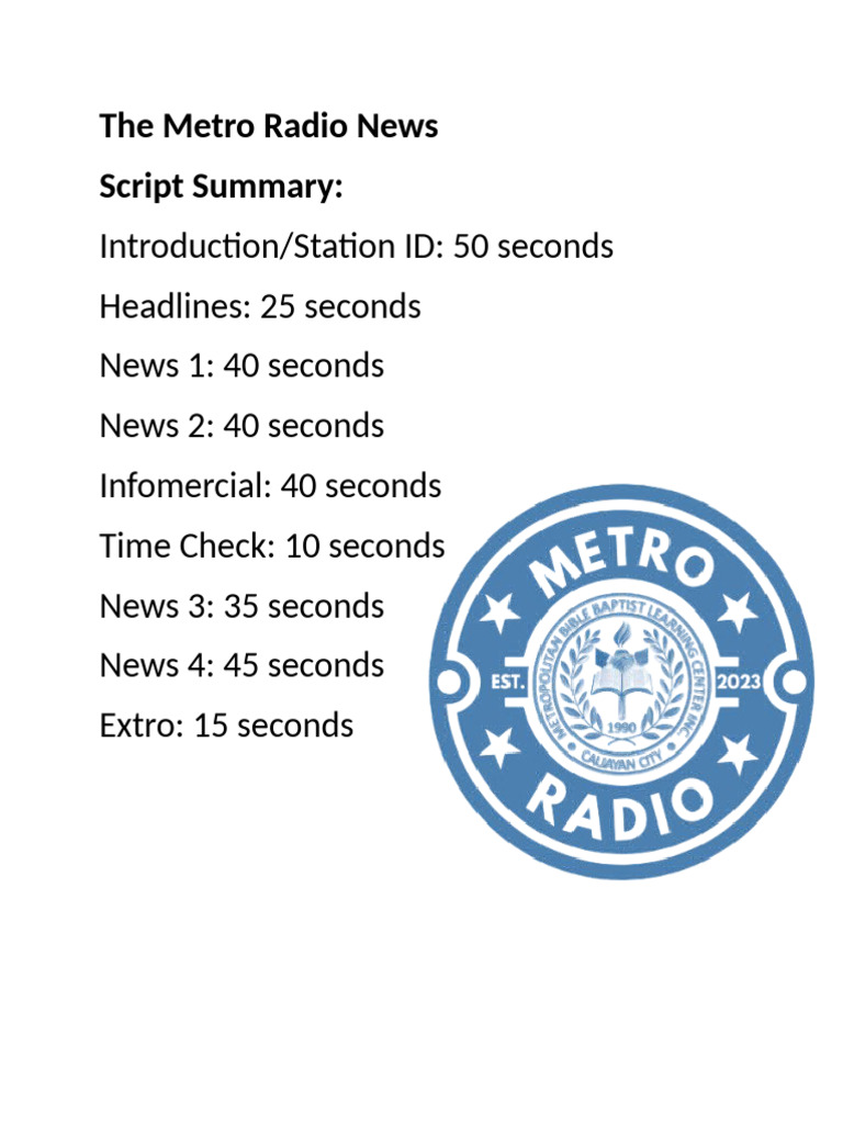 Metro Radio News Script Overview | PDF