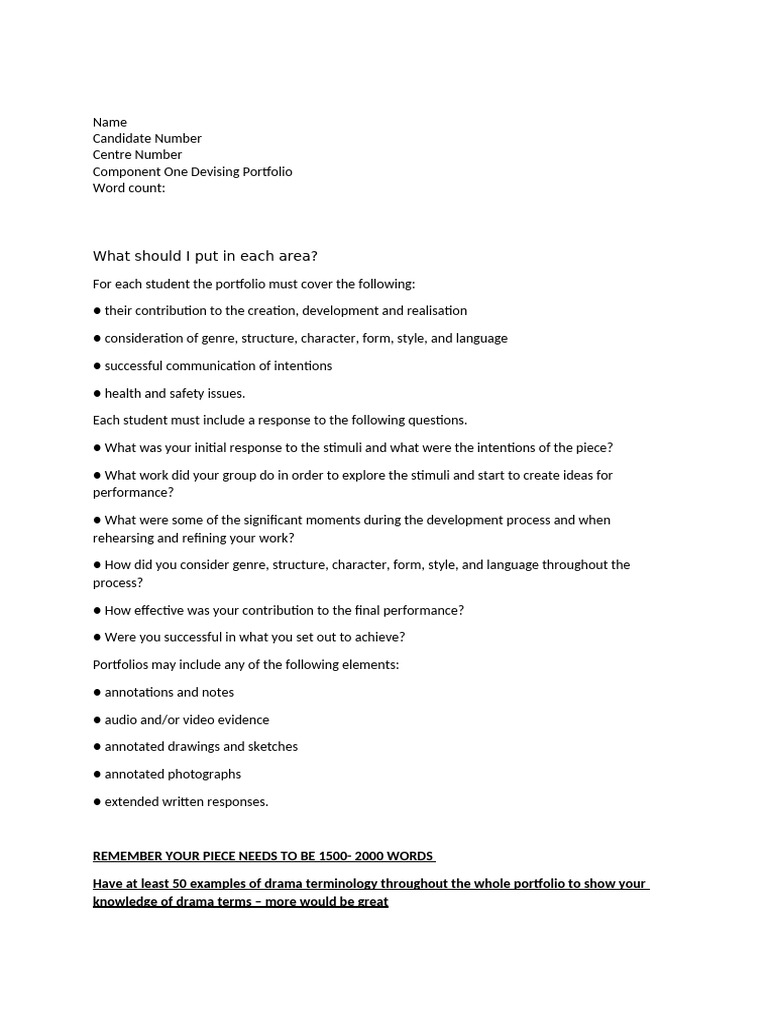 Portfolio Helpsheet | PDF | Comedy | Theatre