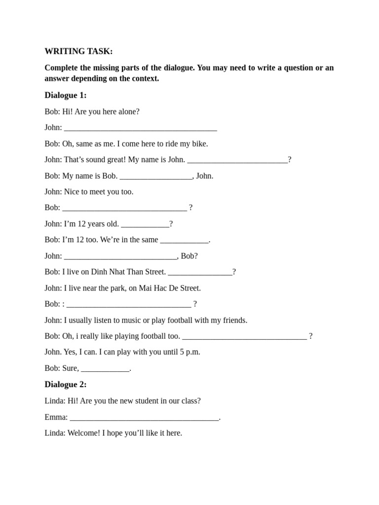 Dialogue Completion Exercise for Students | PDF