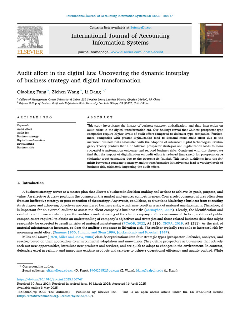 Audit Effort in The Digital Era Uncovering The 2025 International ...