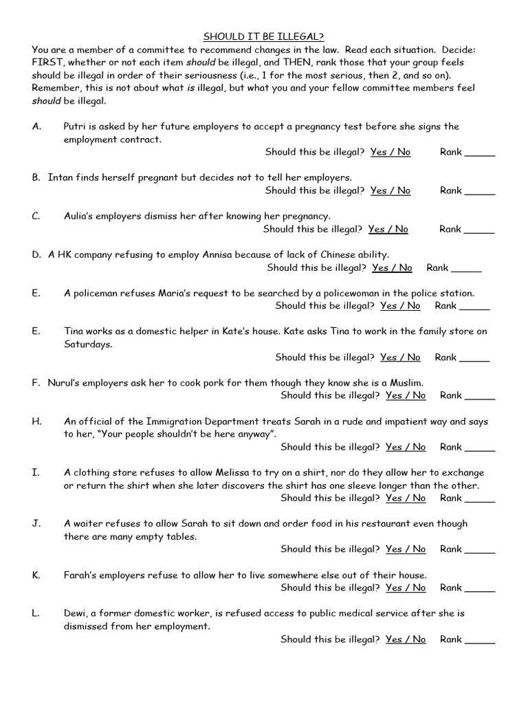 Should It Be Illegal Questionnaire | PDF