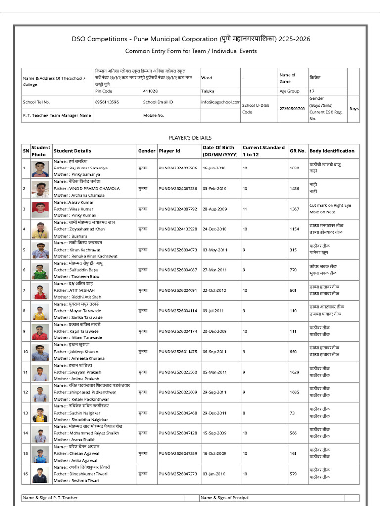 Cricket U17 Form | PDF