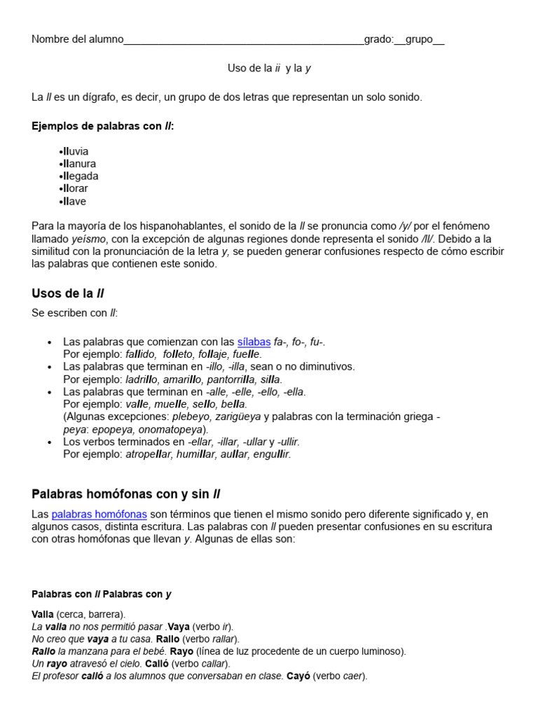 Uso correcto de "ll" y "y" en español | PDF | Lengua española | Lingüística
