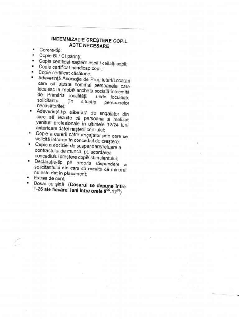 Lista Acte Concediu Crestere 3 | PDF