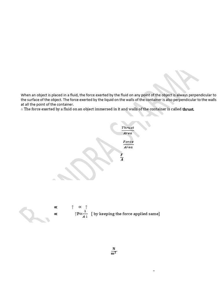Thrust and Pressure in Fluids Explained | PDF | Buoyancy | Density