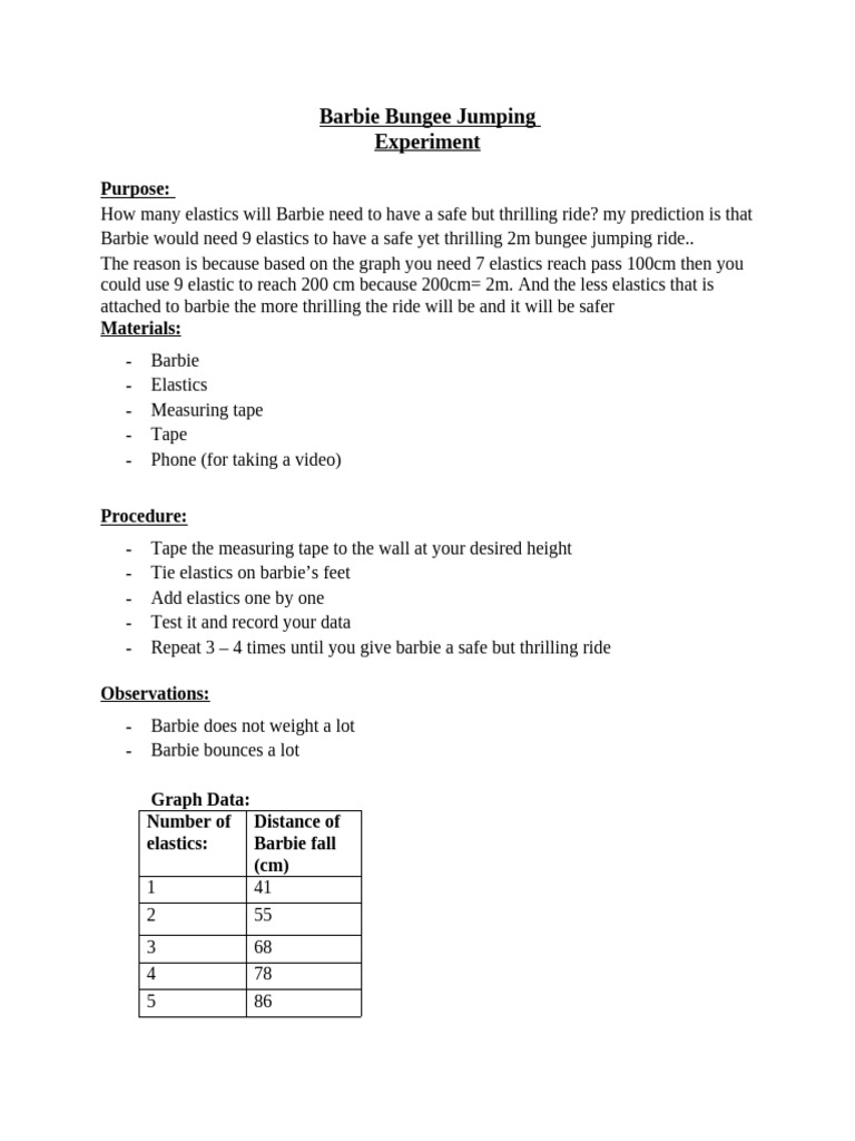 Barbie Bungee Jumping Ride Lab Experiment. | PDF
