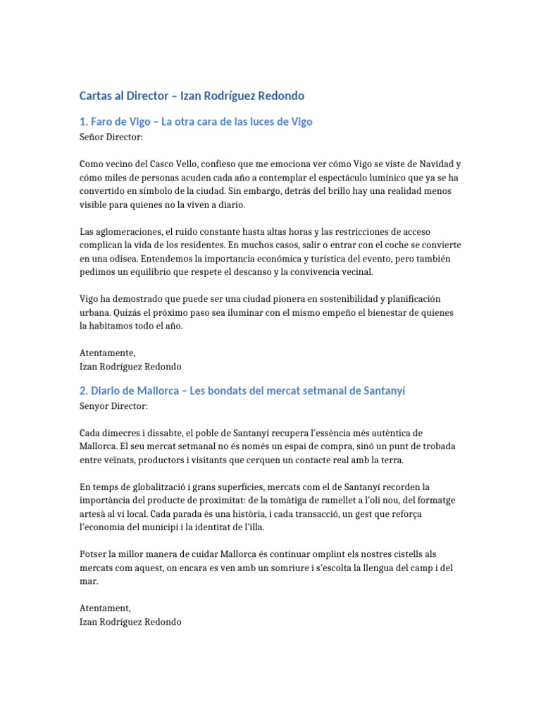 Cartas Al Director Izan Rodriguez Redondo | PDF