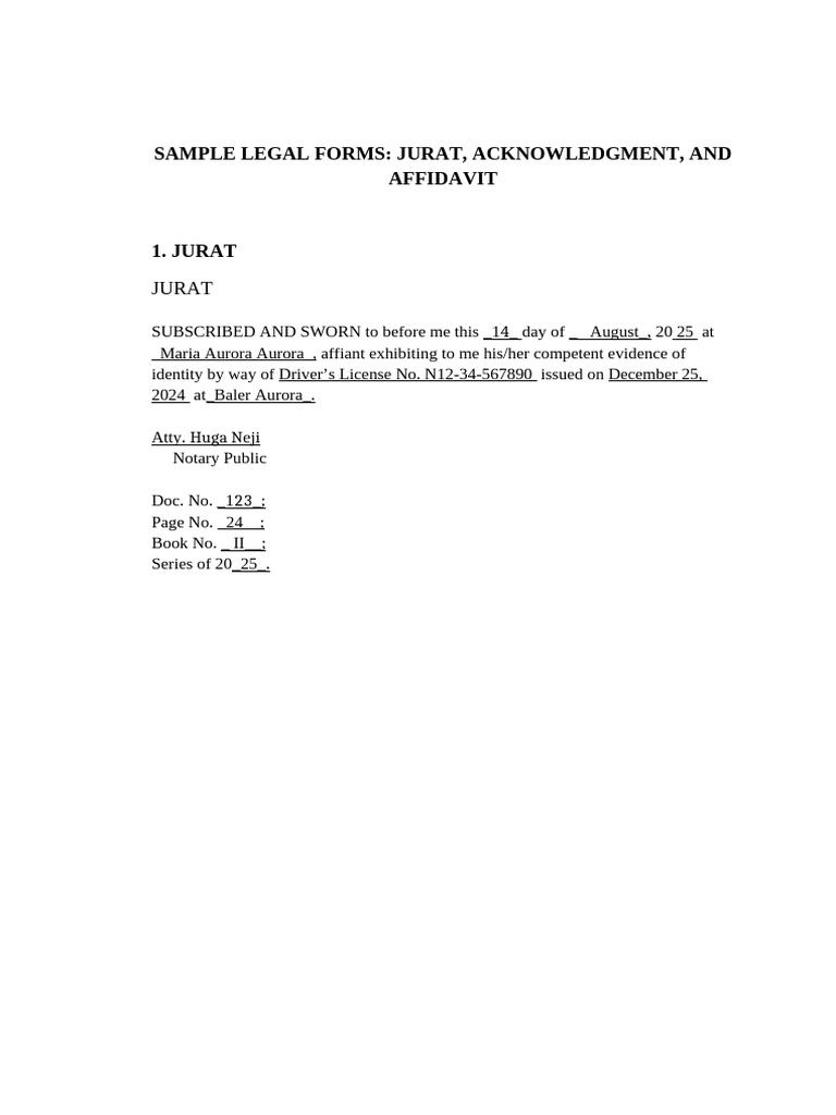 Jurat Acknowledgement Affidavit | PDF