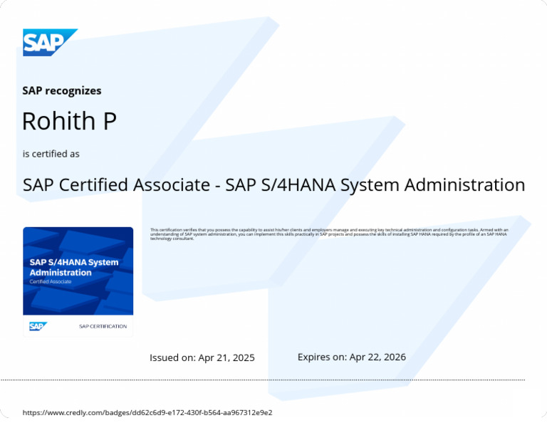 SAP Certified Associate - SAP S4HANA System Administration | PDF