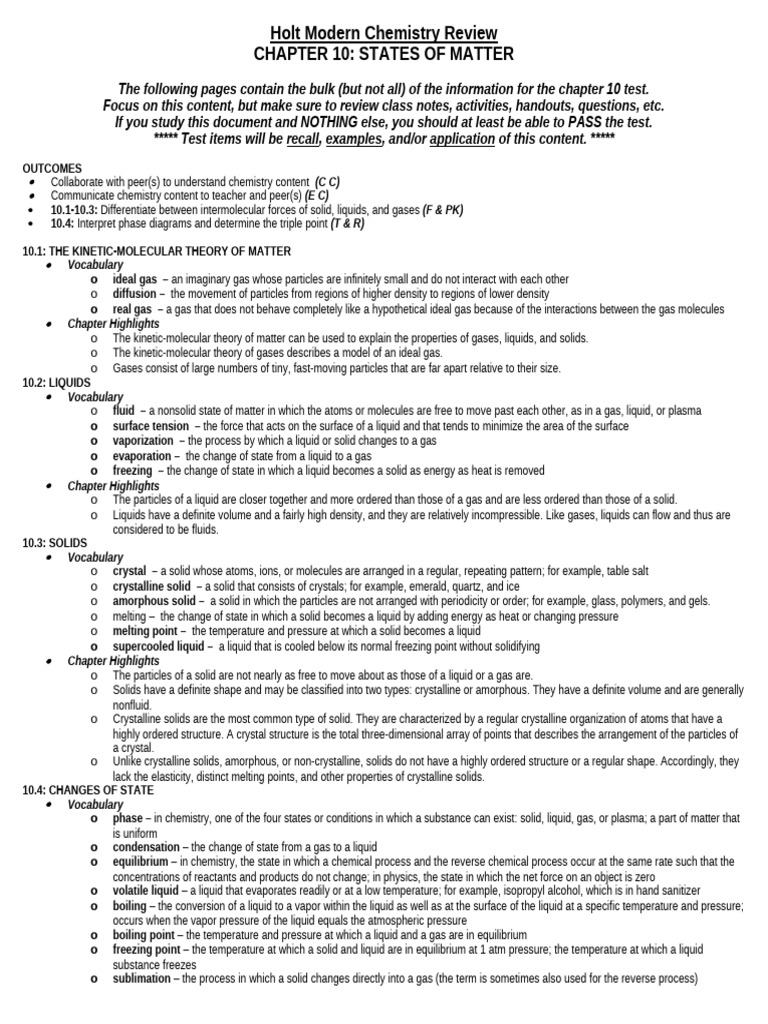 Chemistry States of Matter Review | PDF | Liquids | Phase (Matter)