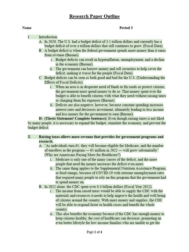 Copy of Research Paper Outline Template | PDF | Government Budget ...