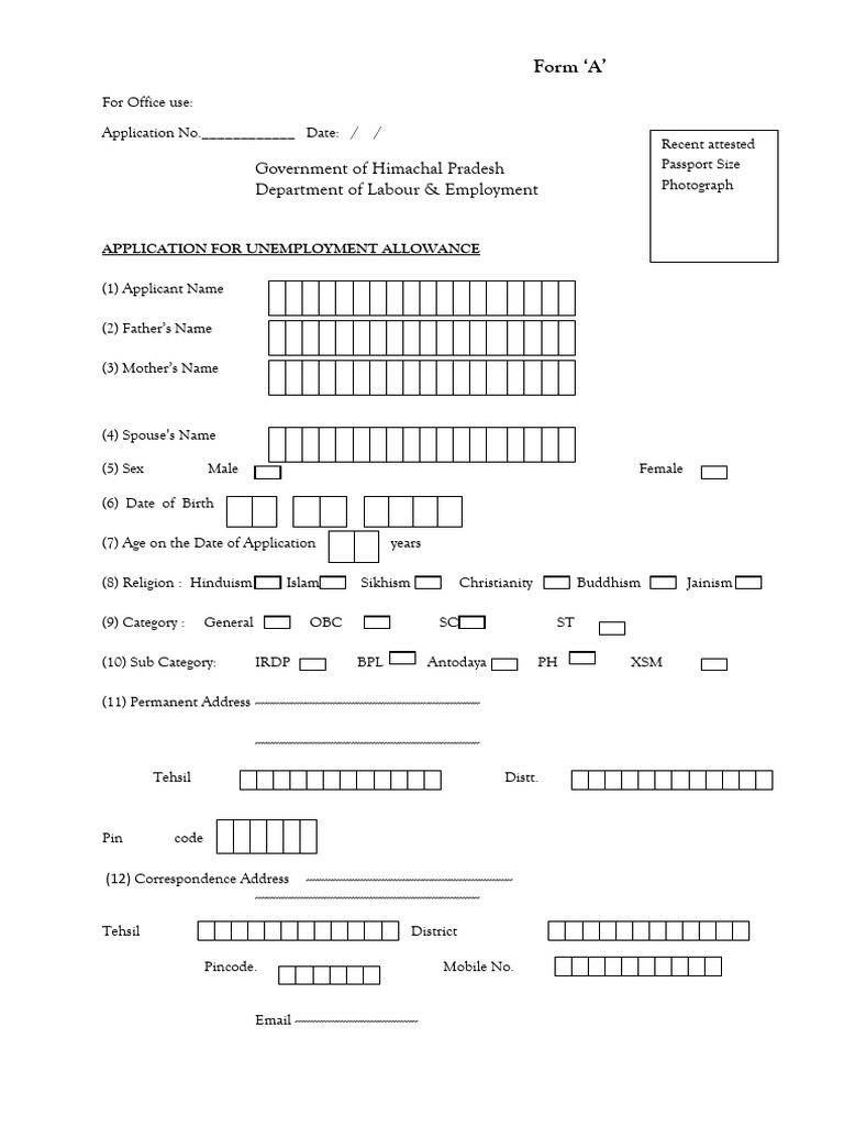 HP Unemployment Allowance Application Form | PDF