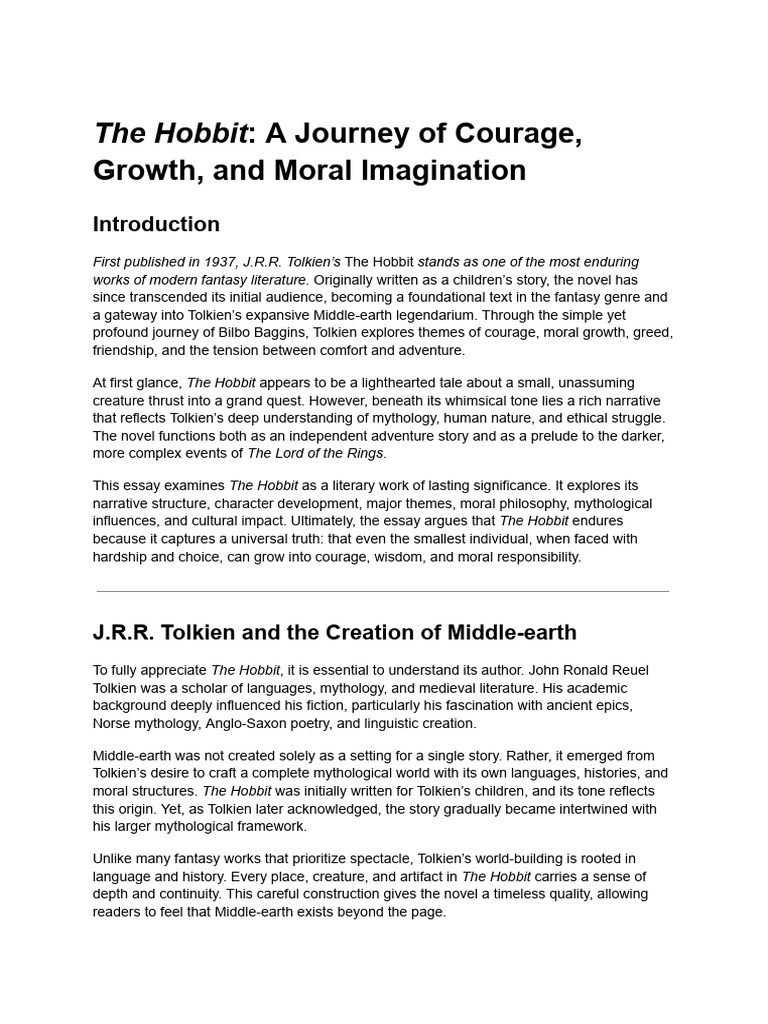 The Hobbit - A Journey of Courage, Growth, and Moral Imagination | PDF ...
