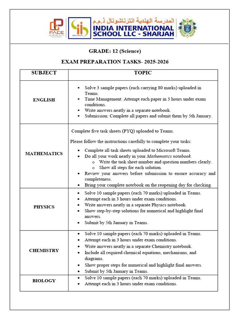 Grade 12 Science EXAM PREPARATION TASKS | PDF