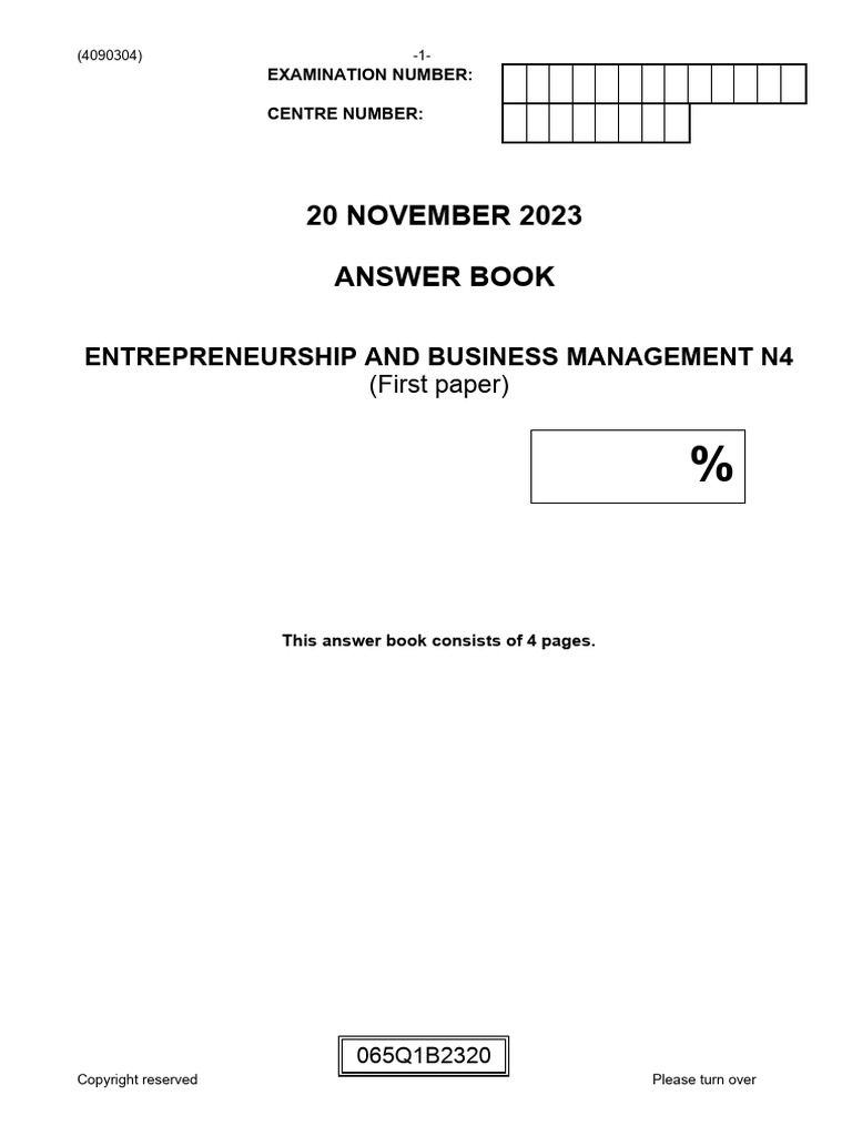 n440 - Entrepreneurship and Business Management n4 p1 - Answer Sheet ...