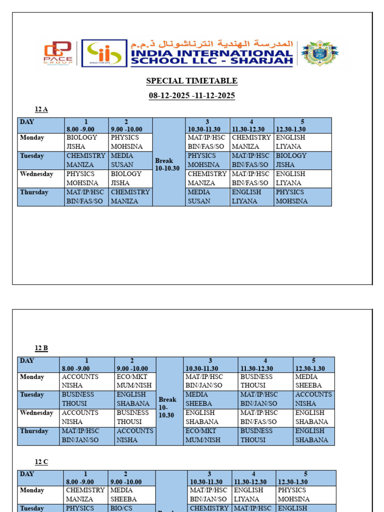 Virtual Class Timetable Grade 12 Girls | PDF
