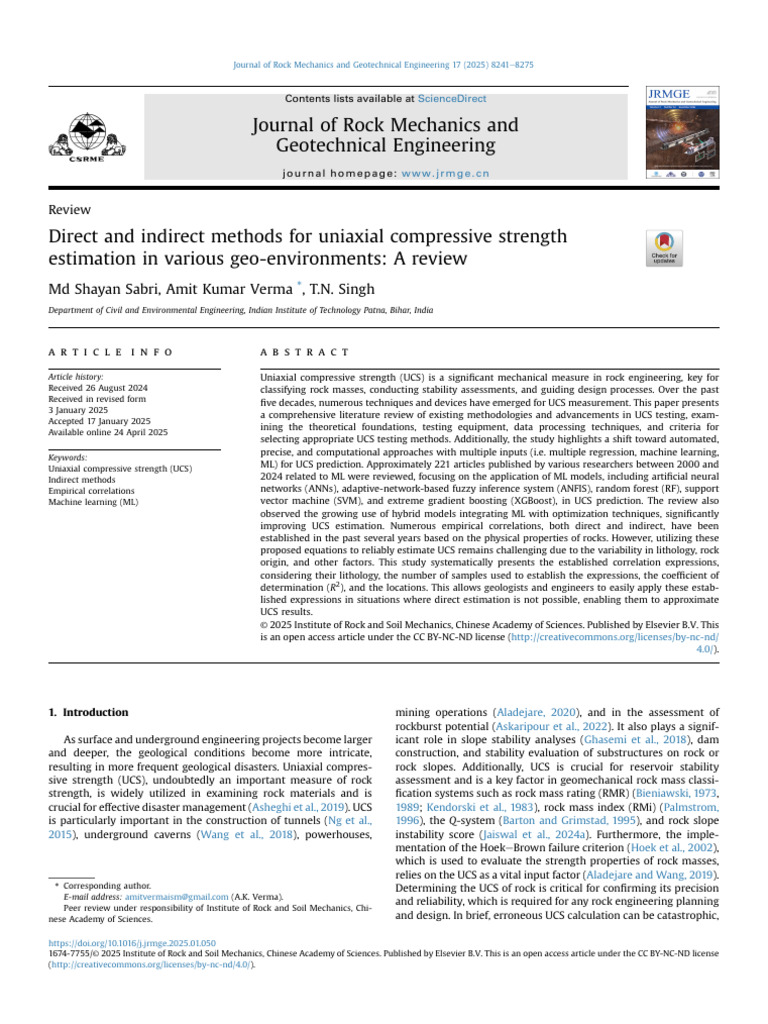 Direct and Indirect Methods for Uniaxial Compre 2025 Journal of Rock ...
