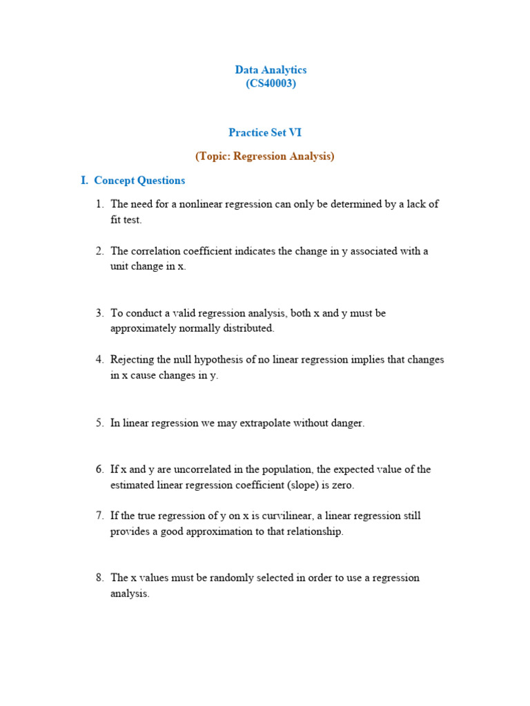 Regression Analysis Practice Set VI | PDF | Coefficient Of ...