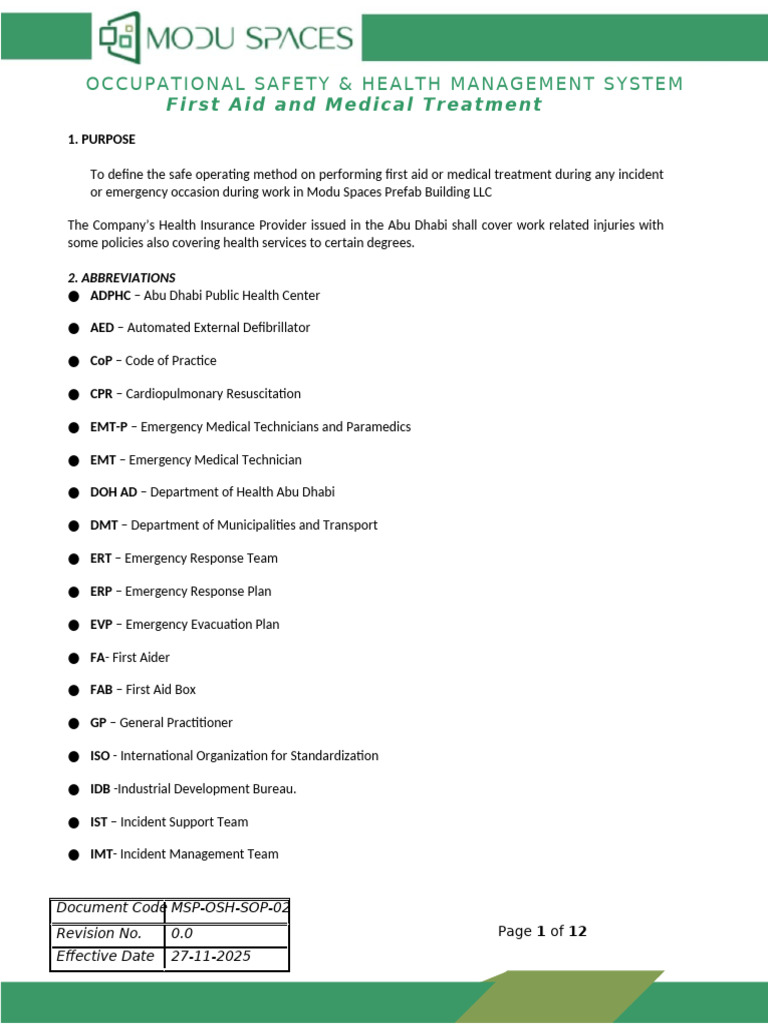 First Aid Procedures for Workplace Safety | PDF | First Aid ...