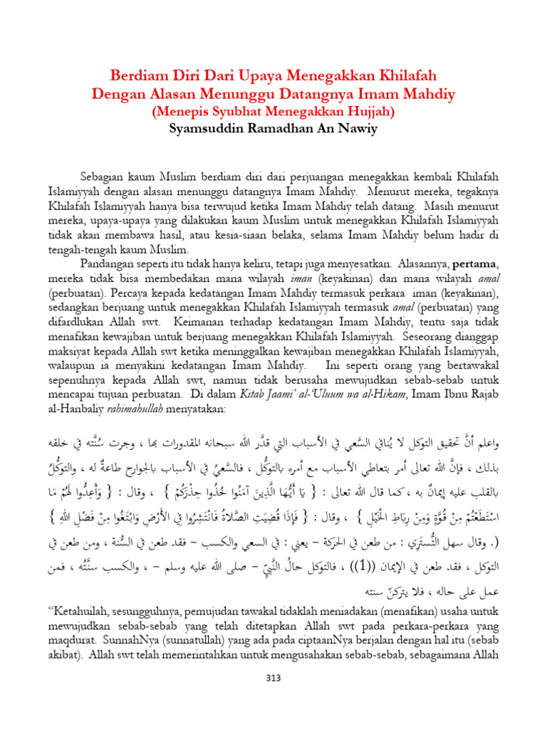 Berdiam Diri Dari Upaya Menegakkan Khilafah Dengan Alasan Menunggu Imam ...