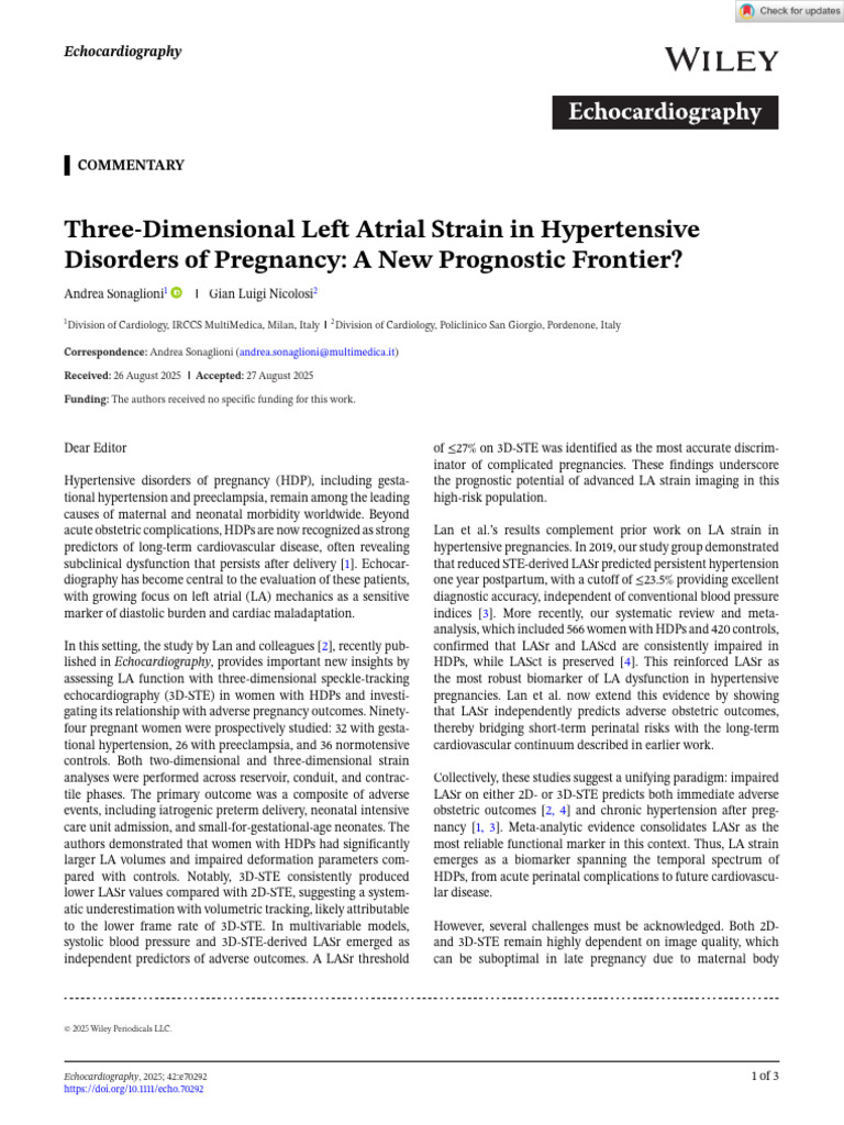 4D Left Atrial Strain in Hypertensive Disorders of Pregnancy | PDF ...
