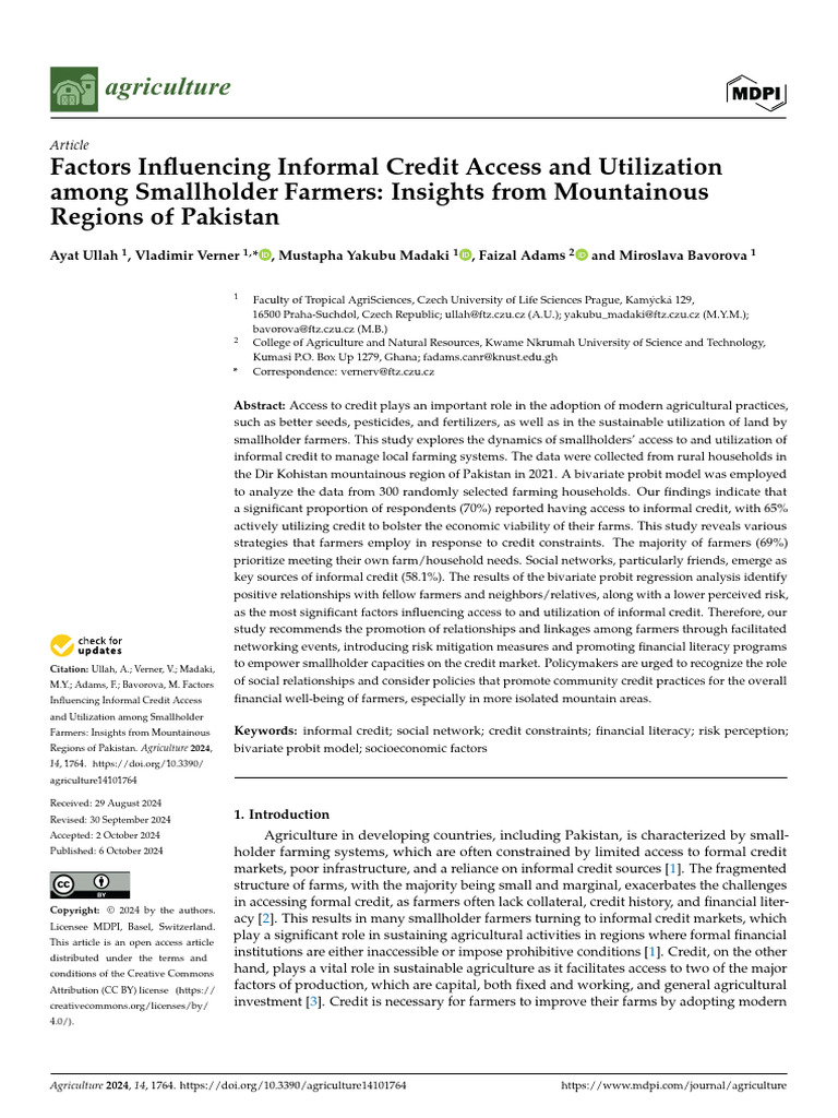 Factors Influencing Informal Credit Access and Utilization | PDF ...