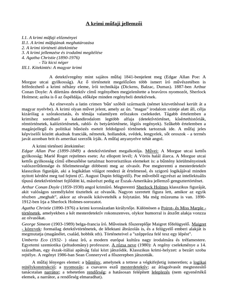 A Krimi Műfaji Jellemzői | PDF