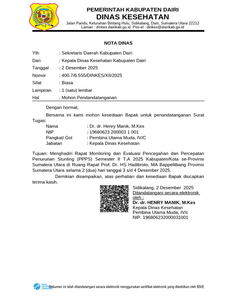 NOTA DINAS Menghadiri Rapat Monitoring | PDF