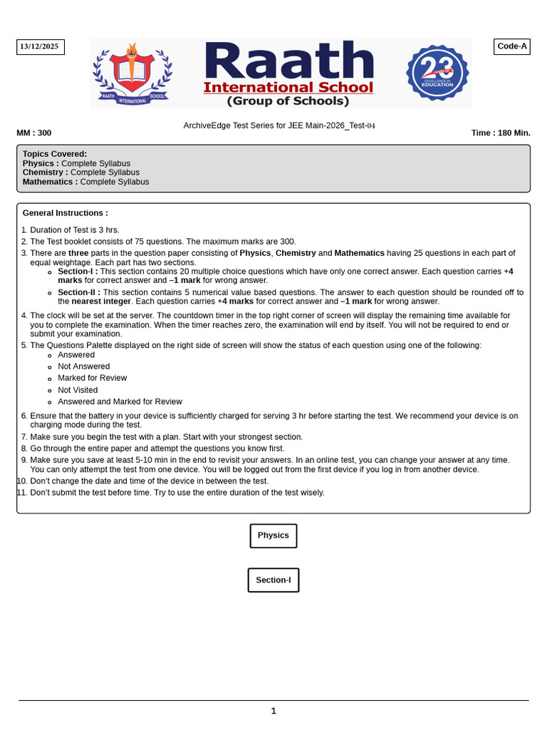 ArchiveEdge Test Series for JEE Main-2026_Test-04 | PDF | Temperature ...