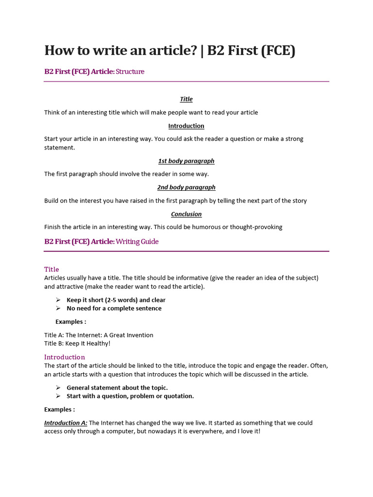B2 First FCE Article Writing Guide | PDF | Human Communication