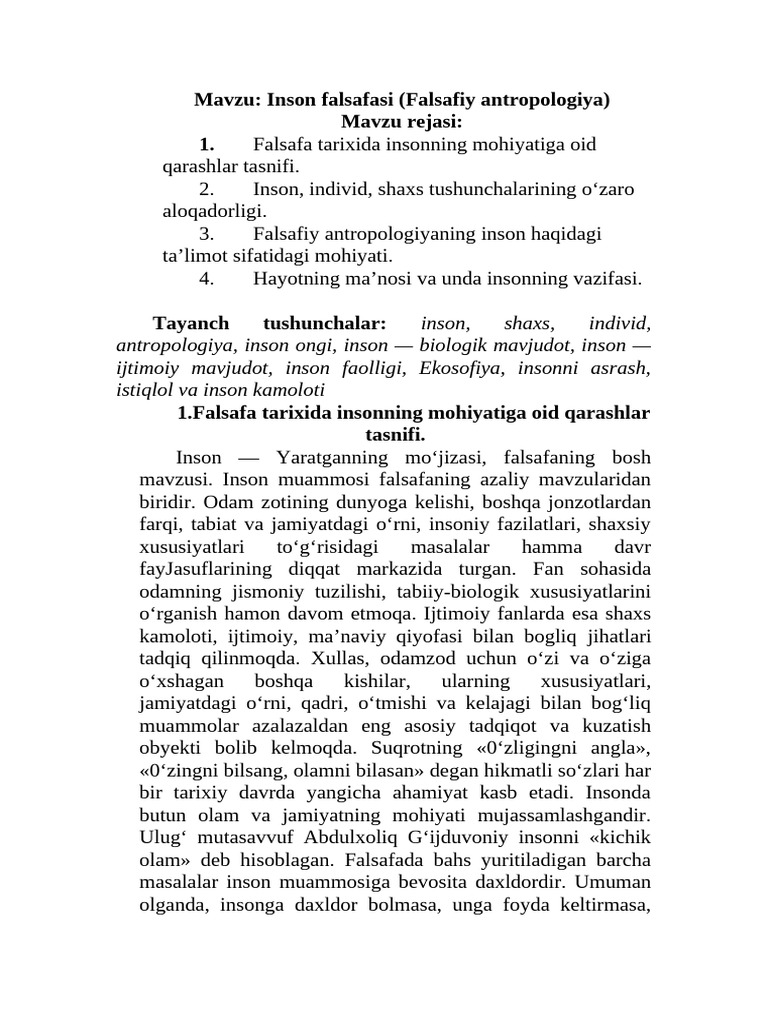 Inson Falsafasi | PDF