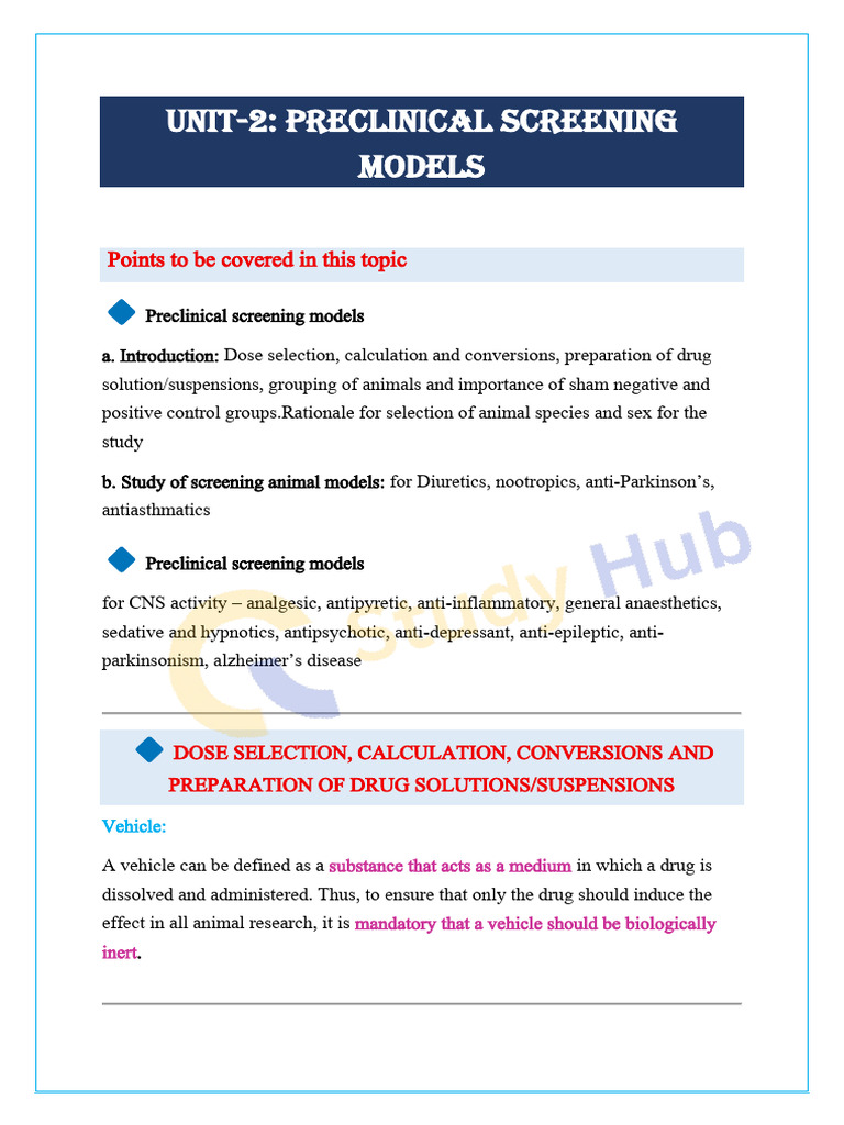 Preclinical Screening Models Overview | PDF | Inflammation | Pain