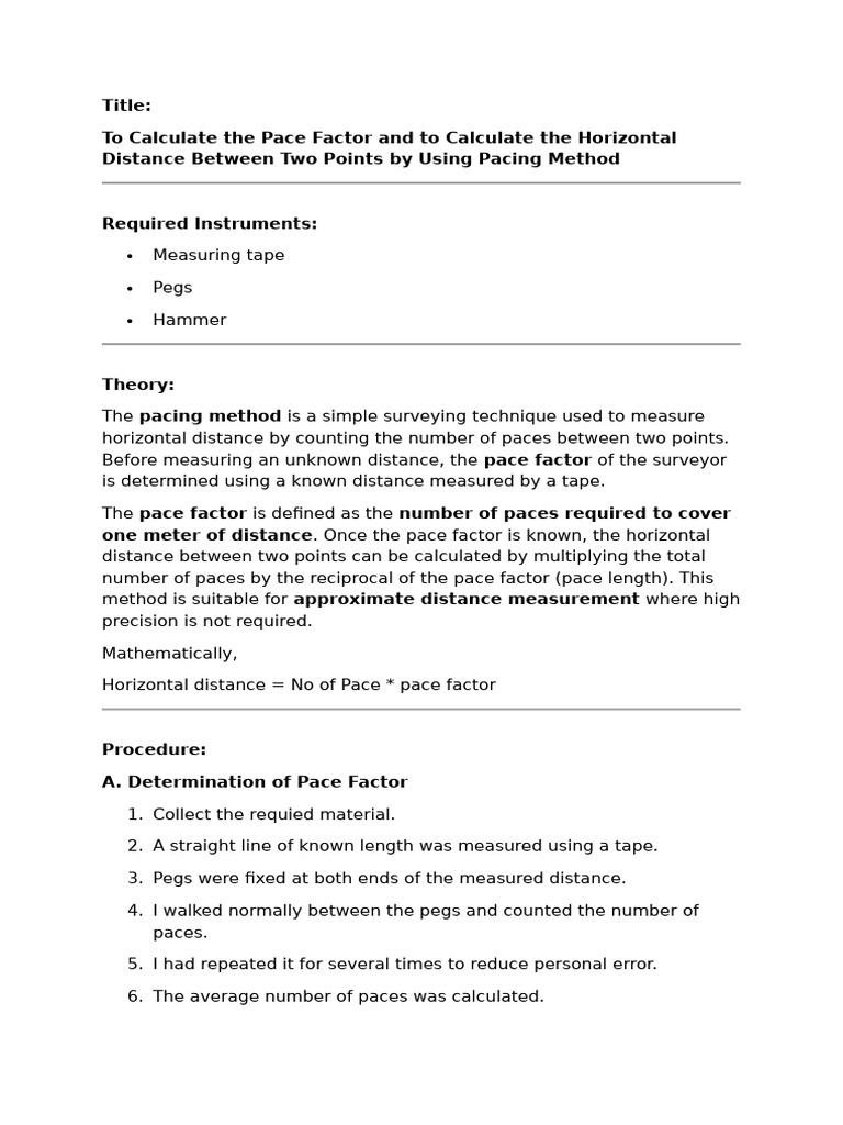 To Calculate the Pace Factor and to Calculate the Horizontal Distance ...