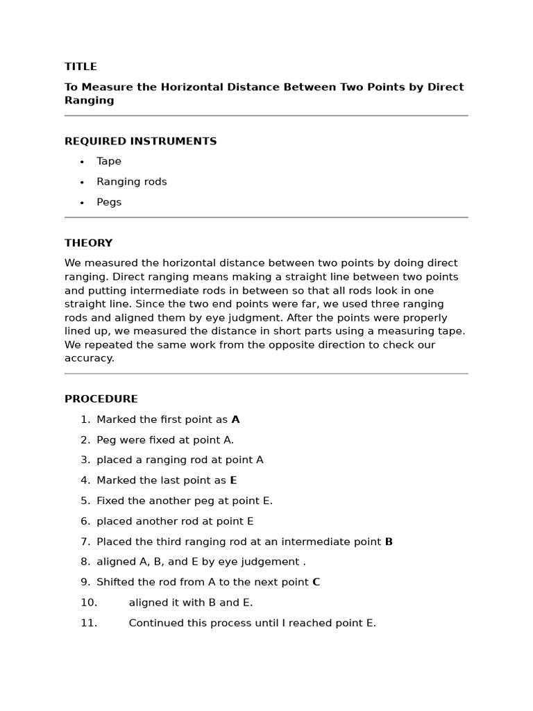 To Measure the Horizontal Distance Between Two Points by Direct Ranging ...