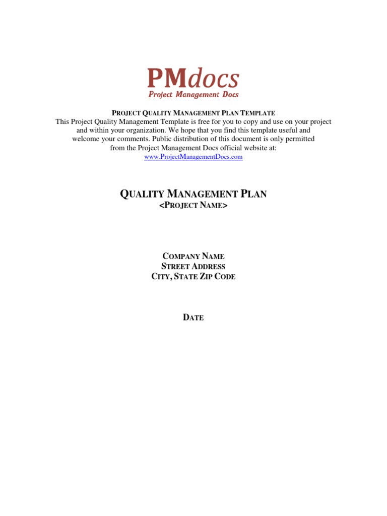Quality Management Plan Template | PDF | Quality Assurance | Quality ...