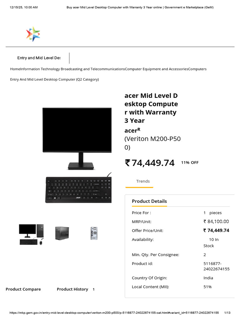 Buy Acer Mid Level Desktop Computer With Warranty 3 Year Online ...