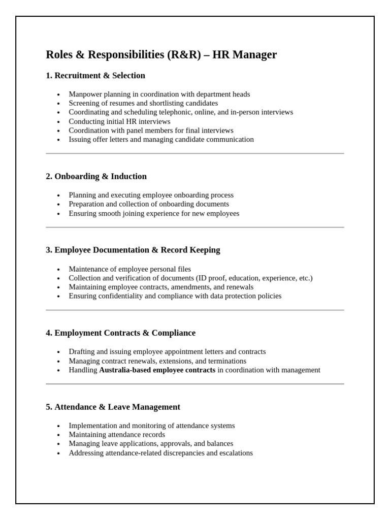 HR Manager Roles & Responsibilities Guide | PDF | Employment | Human ...