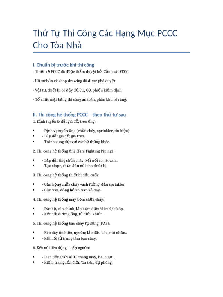 Thu Tu Thi Cong He Thong PCCC | PDF