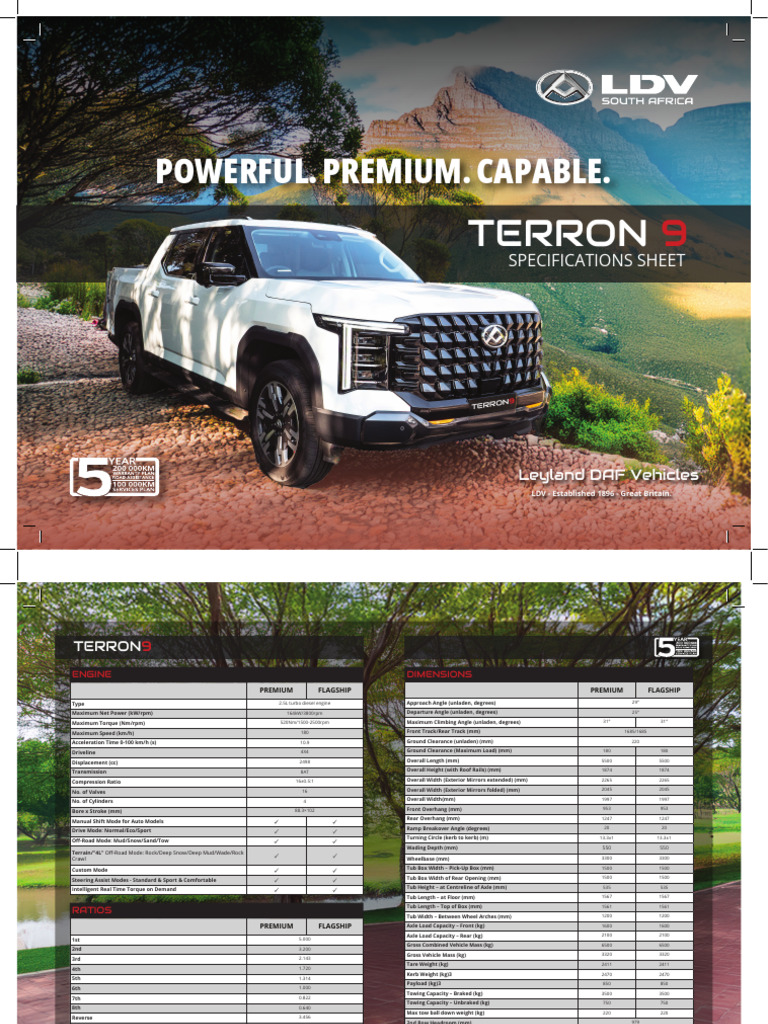 Leyland DAF Terron 9 Specifications Sheet | PDF | Motor Vehicle | Vehicles
