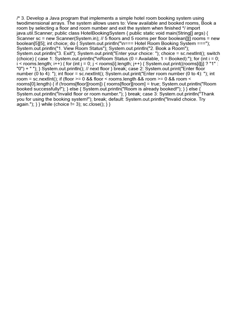 Java Hotel Room Booking System Code | PDF