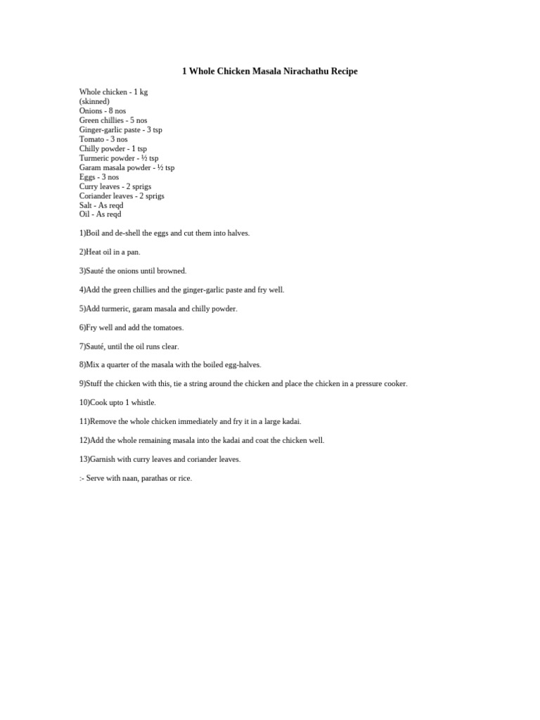 1 Whole Chicken Masala Nirachathu Recipe | PDF