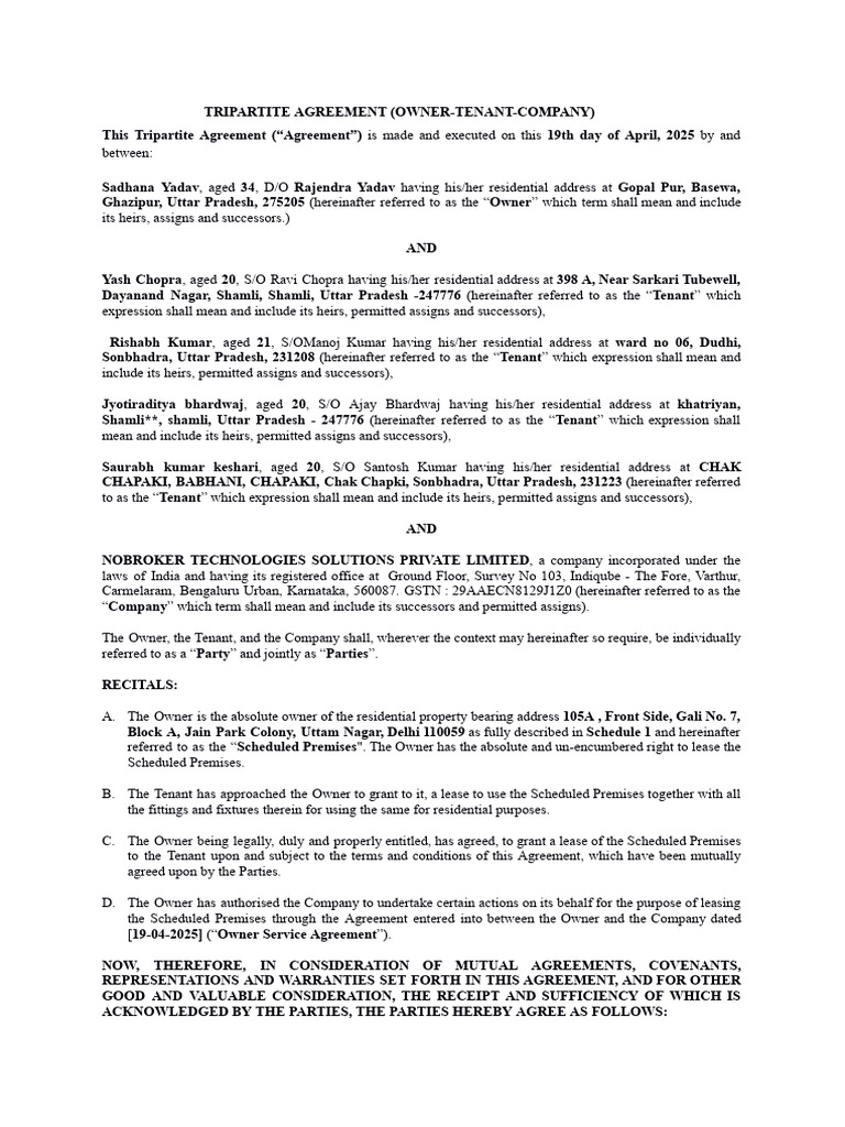 NCPNCR1212 - Tripartite Agreement (Owner-Tenant-Nobroker) (New ...