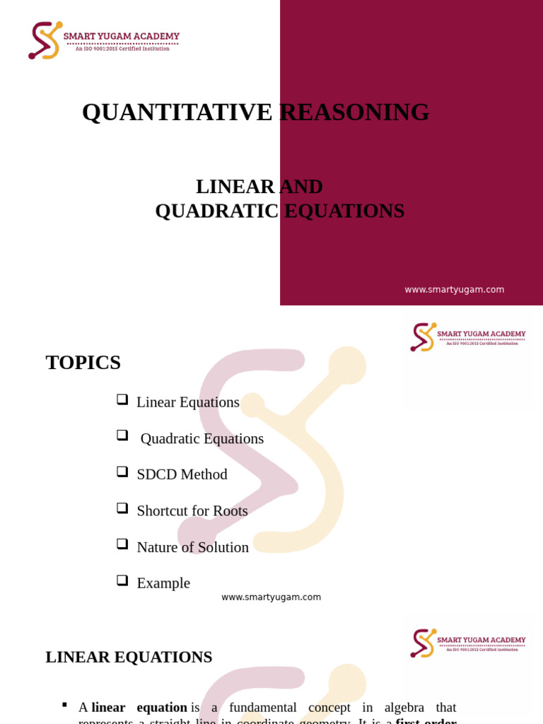 Linear & Quadratic Equations Guide | PDF | Equations | Quadratic Equation