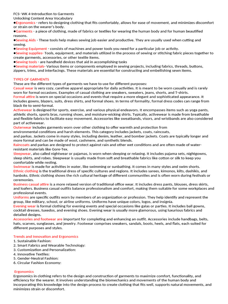 Introduction to Garments and Sewing Essentials | PDF | Textiles | Clothing