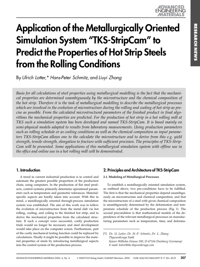 Application of the Metallurgically Oriented Simulation System Stripcam ...