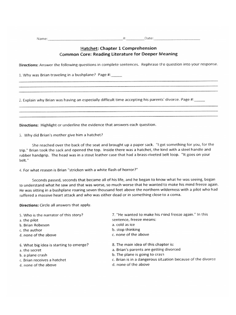 Open Hatchet Reading Packet Website 3 | PDF